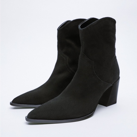 Zara | Shoes | Zara Nwt Split Suede Cowboy Western High Heel Ankle ...